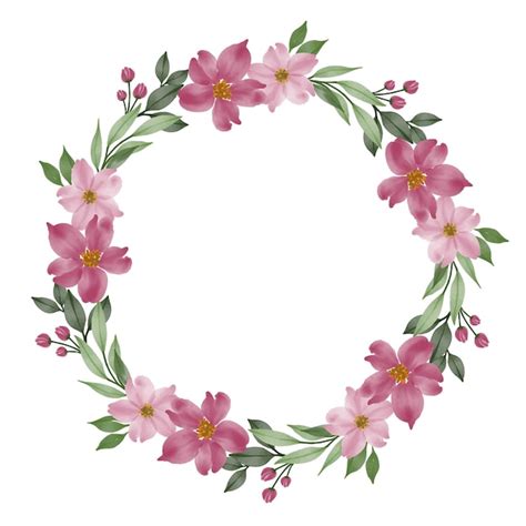 Marco de círculo de corona de flor rosa con borde de flor rosa y hojas