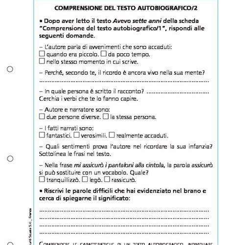 Comprensione Del Testo Autobiografico 2 Comprensione Del Testo
