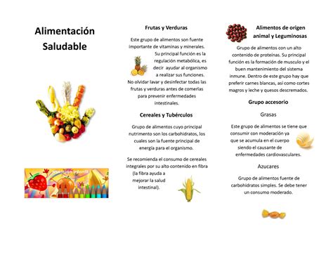 Triptico de alimentacion saludable Alimentación Saludable Frutas y