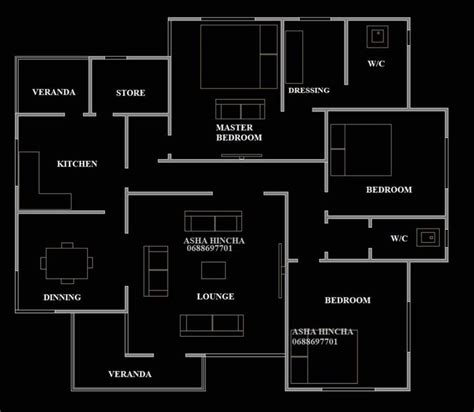 The Floor Plan For An Apartment With Three Bedroom And Two Bathrooms