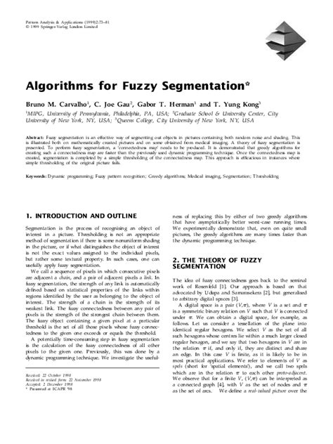 pdf algorithms for fuzzy segmentation bruno carvalho