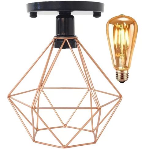 Lustre Plafon Diamante L Mpada Led Industrial Aramado Retr Cor Preto