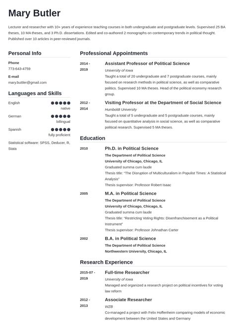 Professor Cv Example Template Simple