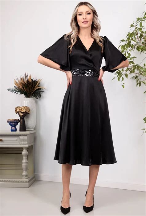 Rochie Eleganta Neagra Cu Paiete Aplicate Dasha Ro