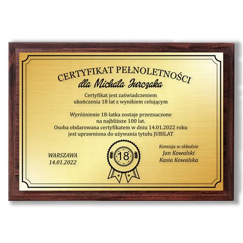 Prezent Na Urodziny Dla Syna Dyplom Uko Czenia Lat