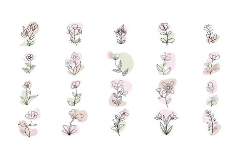 Minimalist Aesthetic Floral Set With Blob Flower Line Vector