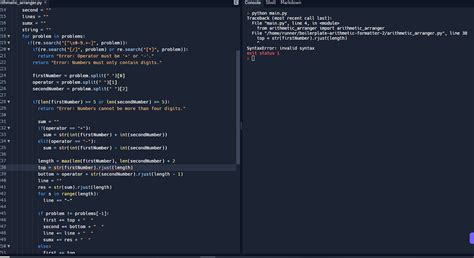 Invalid Syntax Error For Arithmetic Formatter Python The