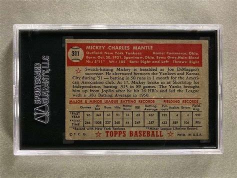1952 Topps Mickey Mantle 311 SGC 4 Rookie Matthew Bullock Auctioneers