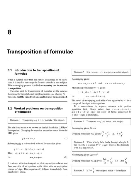 transposition of formulae pdf equations mathematical objects