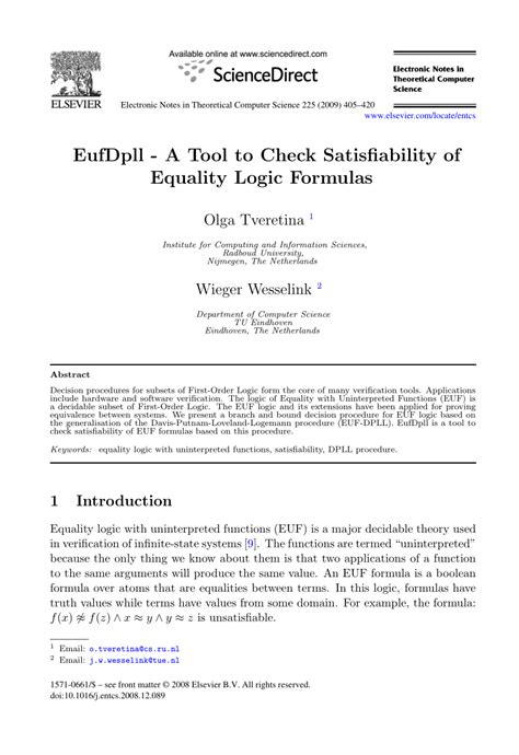 pdf eufdpll a tool to check satisfiability of equality logic formulas