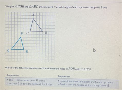 solved triangles pqr and abc are congruent the side length of each square on the grid is 1 u