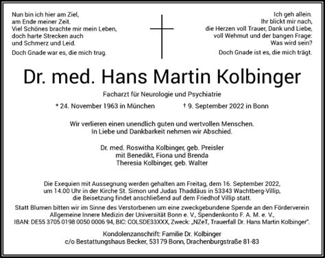 Traueranzeigen Von Hans Martin Kolbinger Ga Trauer De