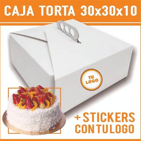 Caja Torta 30x30x10 Impresión Sticker C logo X 50 Unidades en venta