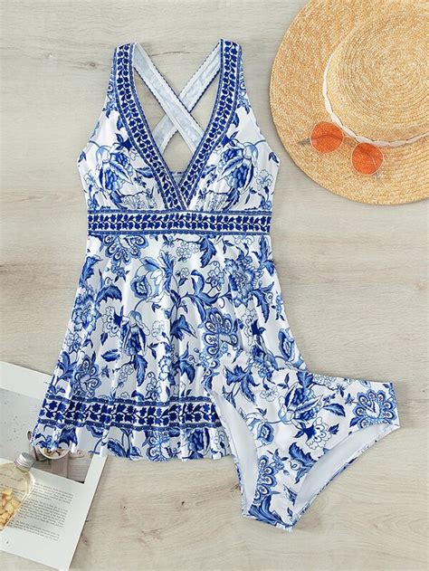 SHEIN Swim Mod Conjunto de tankini con estampado floral Vestido de baño