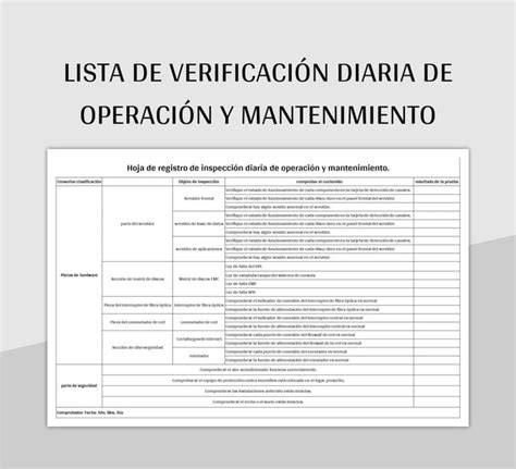 Plantilla de Excel Lista De Verificación Diaria De Operación Y