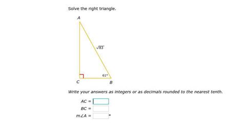 use the pythagoean theorm and the angle given to solve the right triangle please