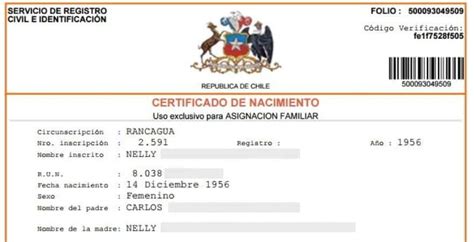 Cuánto tiempo de validez tiene el certificado de nacimiento Chile