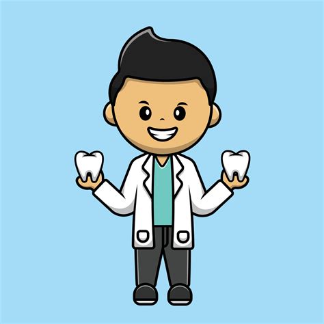 Cute Dentist With Tooth Cartoon Vector Icon Illustration Dental Health