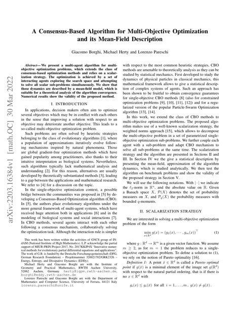pdf a consensus based algorithm for multi objective optimization and its mean field description