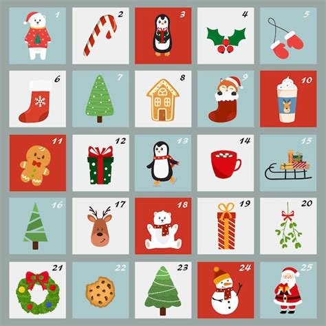 Calendario De Adviento De Navidad Con Elementos Lindos Cartel Divertido