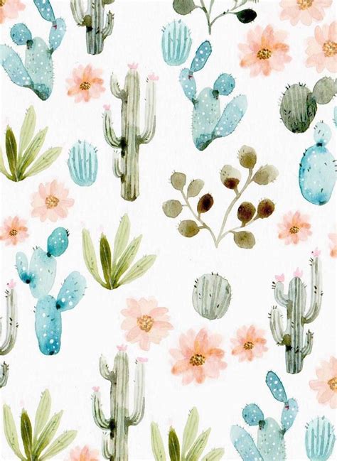 Hipster Watercolor Cactus Wallpapers Watercolor Cactus Background