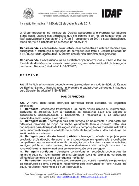Preenchível Disponível idaf es gov Instruo NormativaPortugus Brasil