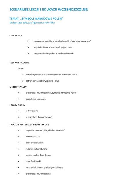 PDF SCENARIUSZ LEKCJI Z EDUKACJI WCZESNOSZKOLNEJ Prezentacja Mul