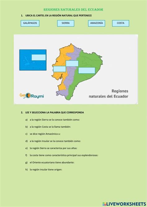 Actividad Online De Regiones Naturales Del Ecuador Estudios Sociales