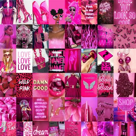 Boujee Hot Pink Aesthetic Wall Collage Kit Valentines Gift Etsy