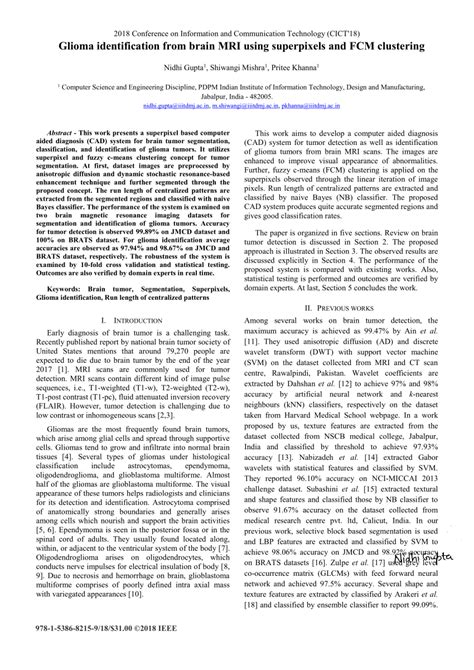 pdf glioma identification from brain mri using superpixels and fuzzy c means clustering