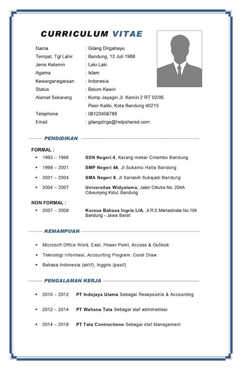Contoh Daftar Riwayat Hidup CV Format DOC PDF Yang Baik Dan Benar