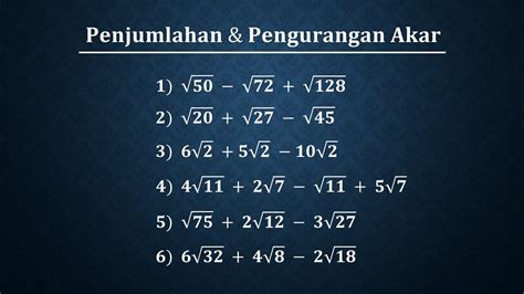 Kumpulan Soal Soal Penjumlahan Dan Pengurangan Bentuk Akar YouTube