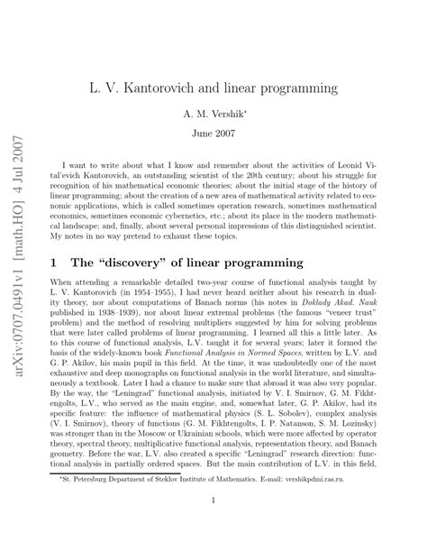 pdf l v kantorovich and linear programming