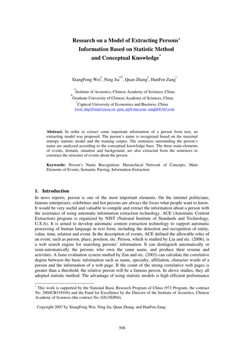 pdf research on a model of extracting persons information based on statistic method and