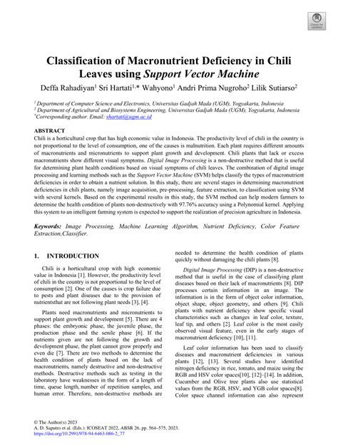 pdf classification of macronutrient deficiency in chili leaves using support vector machine