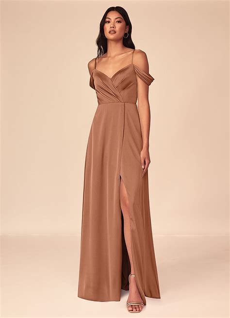 Bronzer Azazie Ocean Stretch Satin Dress Bridesmaid Dresses Azazie
