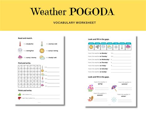 Karta Pracy Pogoda Weather pory roku nazwy miesięcy i dni tygodnia