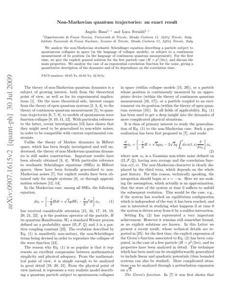 pdf non markovian quantum trajectories an exact result
