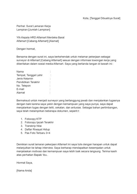 Contoh Surat Lamaran Kerja Alfamart Lengkap Dengan Templatenya