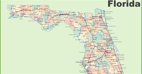 Florida State Map With Cities Color
