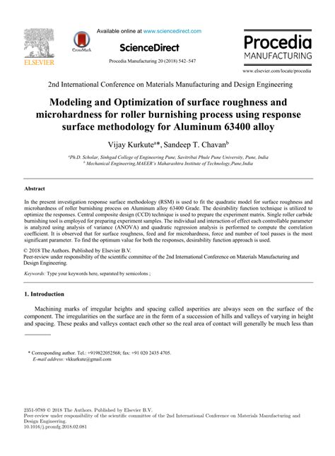 pdf modeling and optimization of surface roughness and microhardness for roller burnishing