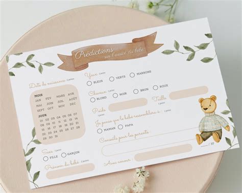 Jeu Prédictions Carton Prédiction Shower De Bébé En Français Etsy