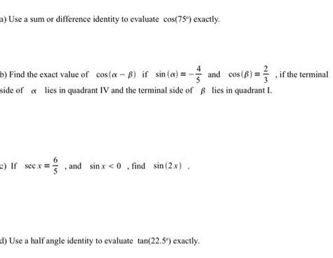 solved a use a sum or difference identity to evaluate