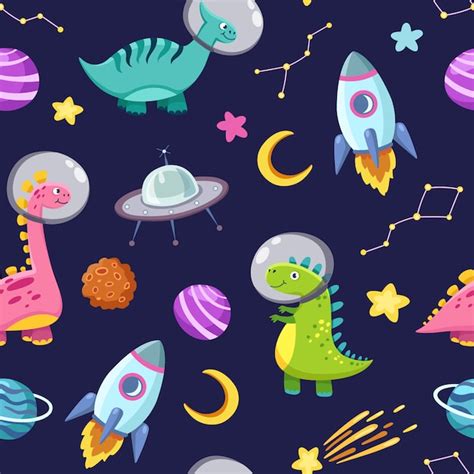 Dino en el espacio sin patrón lindos personajes de dragones