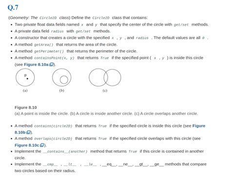solved q 7 geometry the circle2d class define the