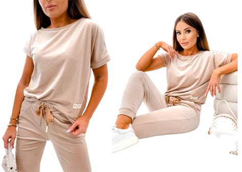 Dres welurowy komplet damski krótki rękaw PL L 13520252715 Allegro pl