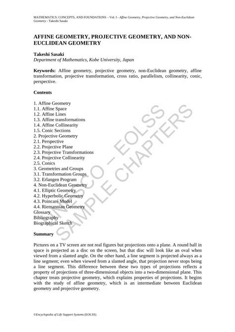 pdf affine geometry projective geometry and non euclidean · pdf fileunesco eolss