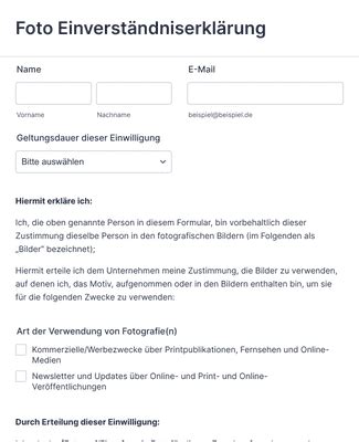 Foto Einverständniserklärung Formularvorlage Jotform