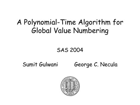 ppt a polynomial time algorithm for global value numbering powerpoint presentation id 9409281