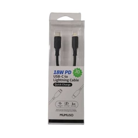 18 W PD USB C A CABLE LIGHTNING CARGA RÁPIDA NEGRO MUMUSO